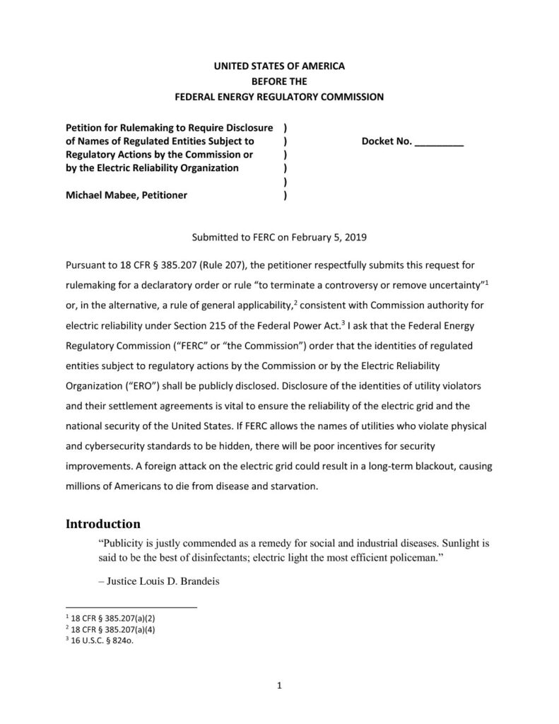 Petition-for-Rulemaking-Mabee-with-exhibits-1-pdf | Secure the Grid