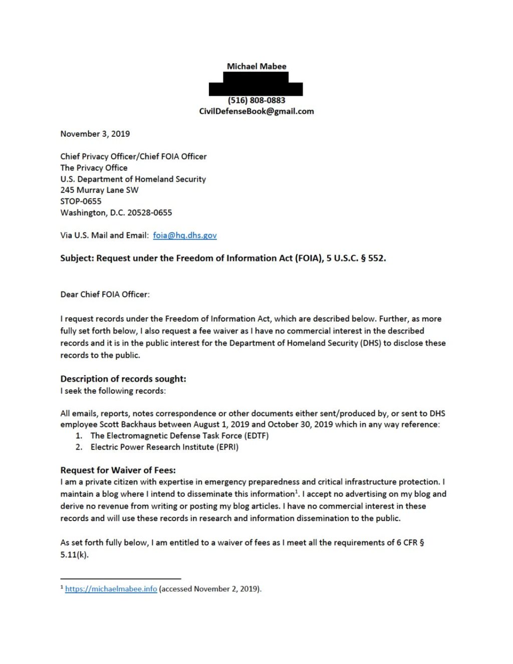 DHS-FOIA-Request-Mabee-2019-11-03-R-pdf | Secure the Grid