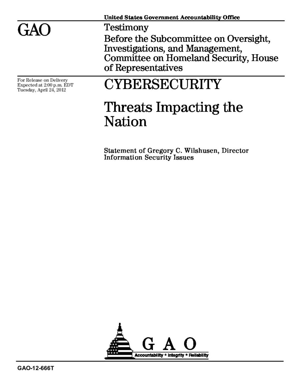 GAO-12-666T-pdf | Secure the Grid