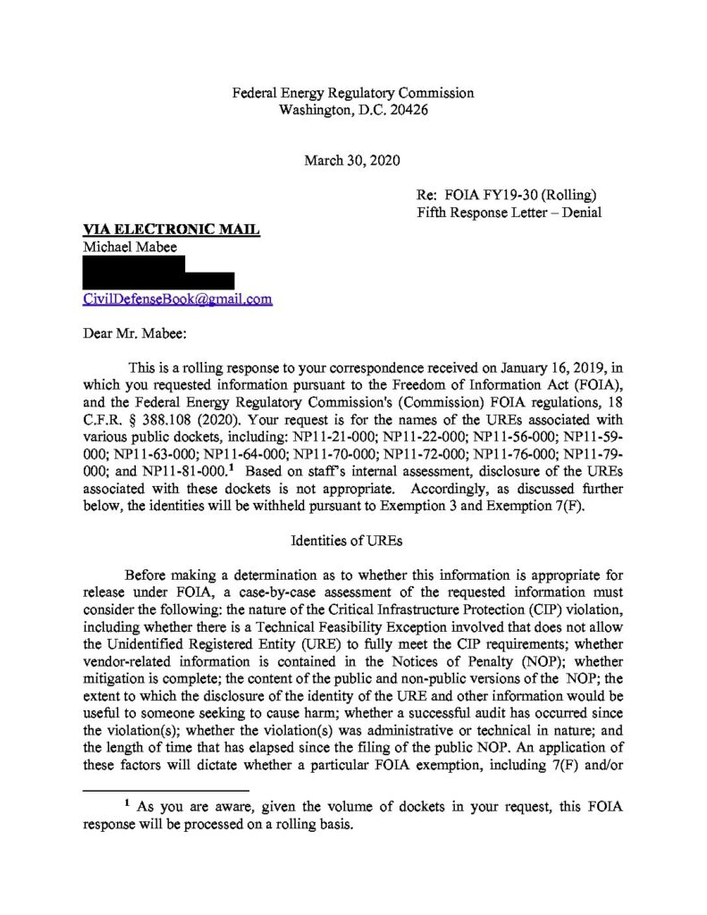 2020-03-30-FIFTH-DETERMINATION-LETTER-FOIA-2019-30-R-pdf | Secure the Grid