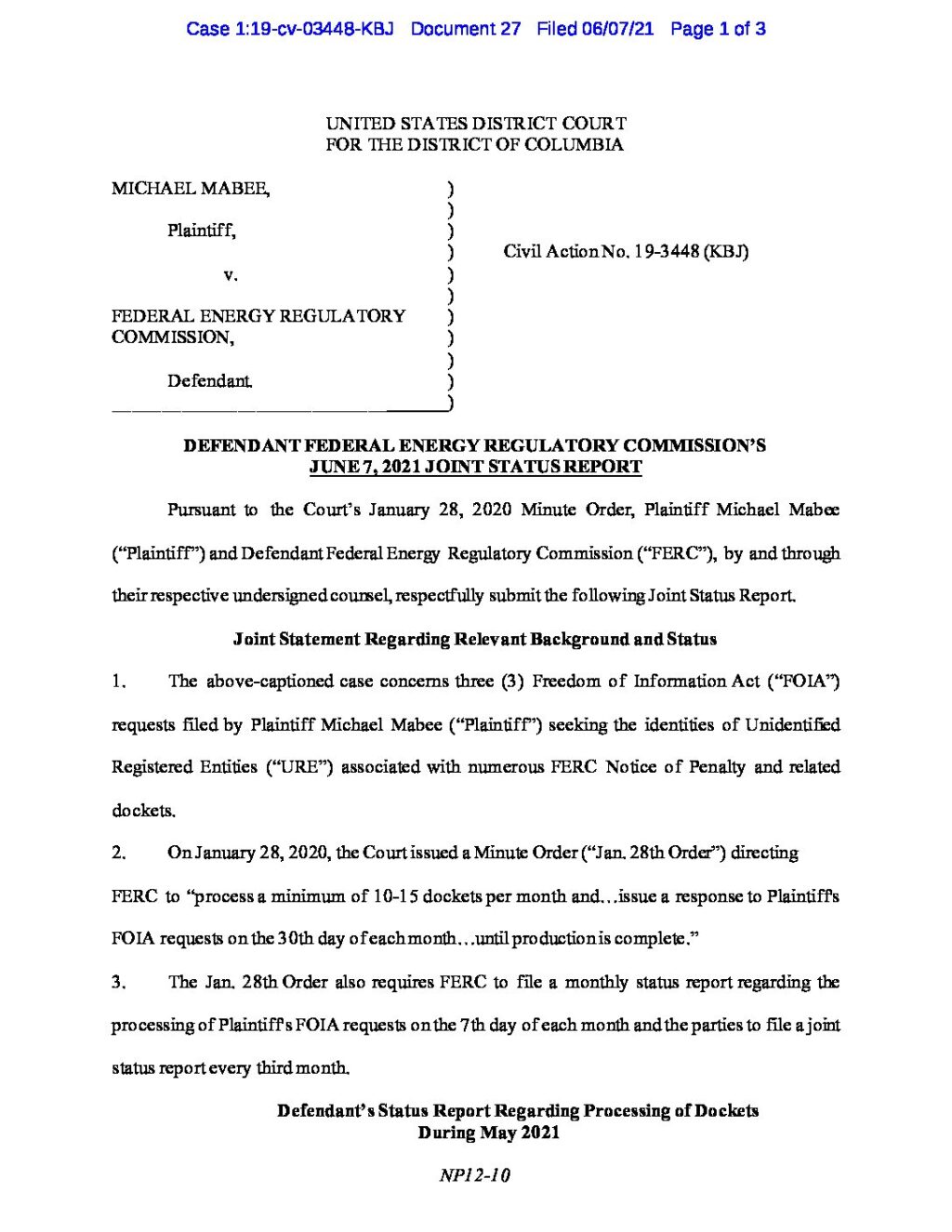 2021-06-07-Doc-27-Joint-Status-Report-pdf-1 | Secure the Grid